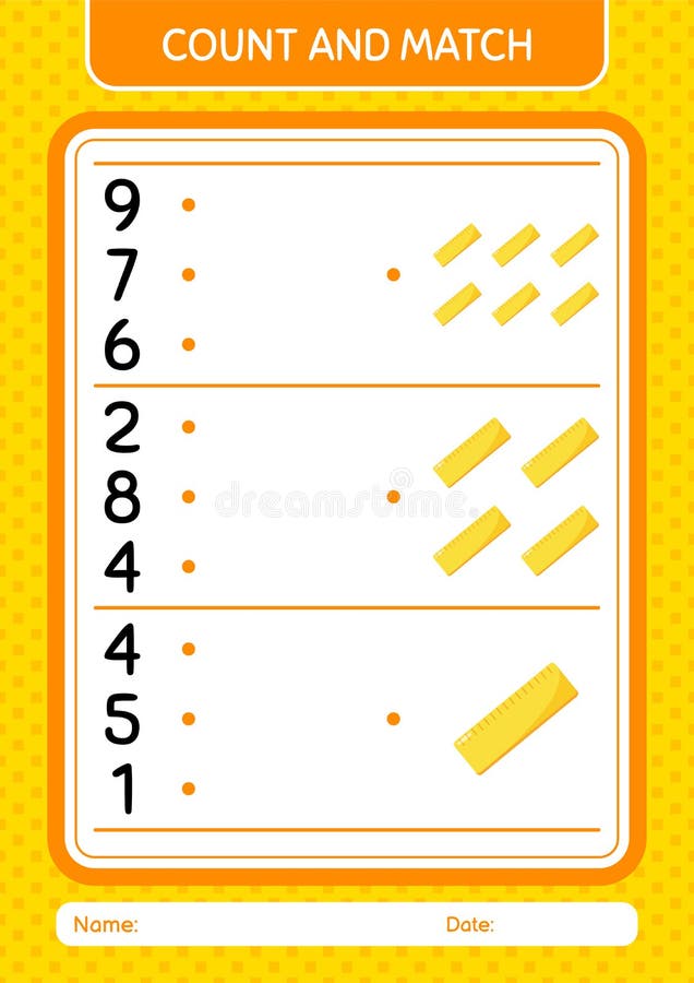 Count and Match Game with Ruler. Worksheet for Preschool Kids, Kids ...