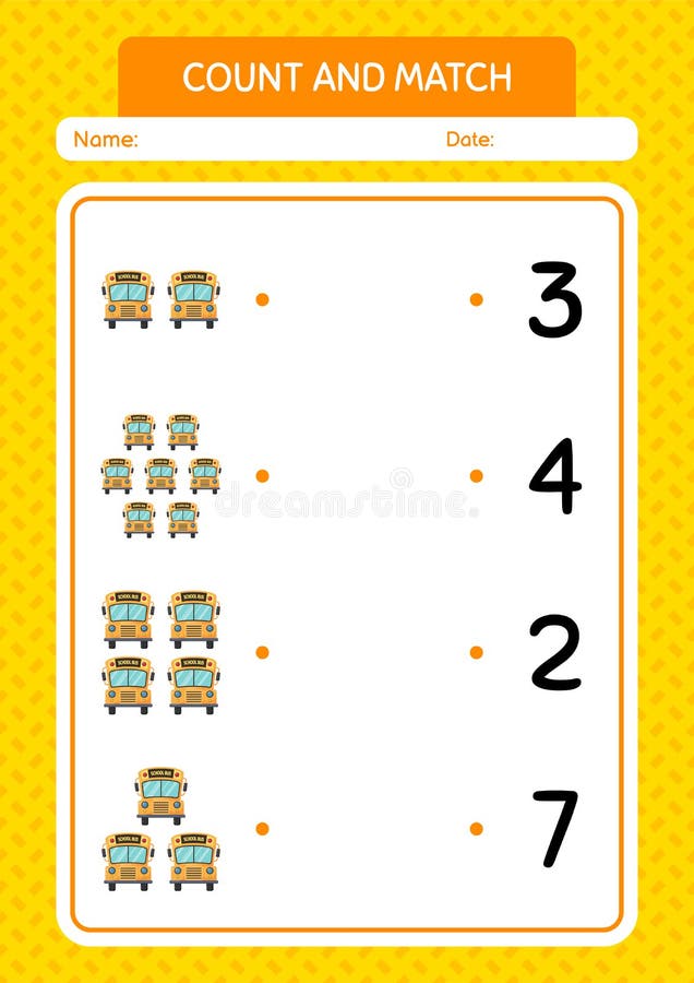 Count and Match Game with School Bus. Worksheet for Preschool Kids ...