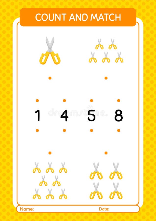 Count and Match Game with Scissors. Worksheet for Preschool Kids, Kids ...