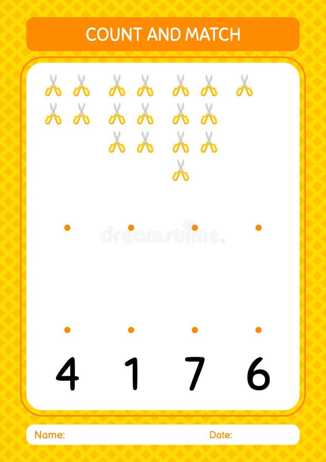 Count and Match Game with Scissors. Worksheet for Preschool Kids, Kids ...
