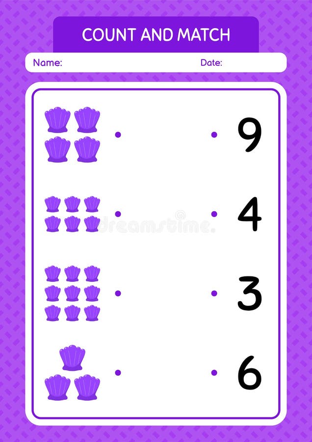 Count and Match Game with Shells. Worksheet for Preschool Kids, Kids ...