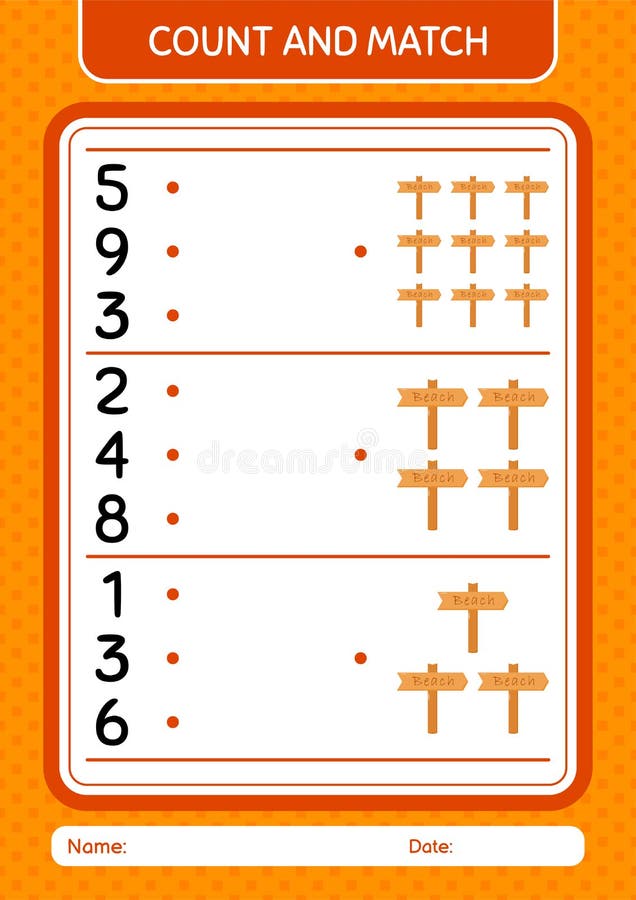 Count and Match Game with Sign Board. Worksheet for Preschool Kids ...