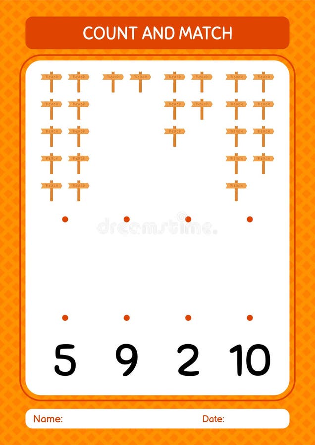 Count and Match Game with Sign Board. Worksheet for Preschool Kids ...