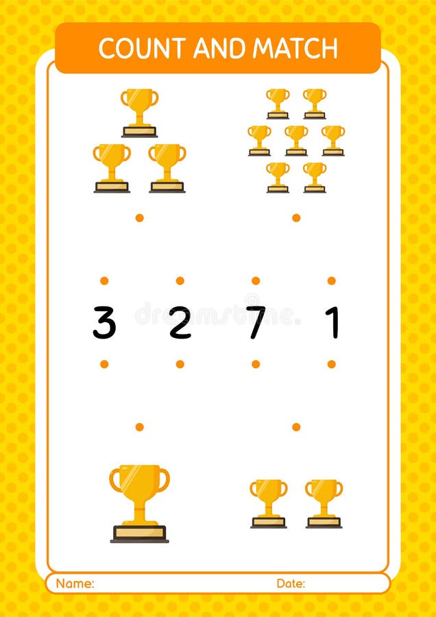 Count and Match Game with Trophy. Worksheet for Preschool Kids, Kids ...