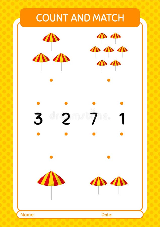 Count and Match Game with Umbrella. Worksheet for Preschool Kids, Kids ...