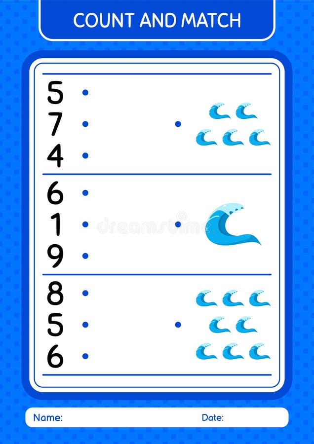 Count and Match Game with Waves. Worksheet for Preschool Kids, Kids ...