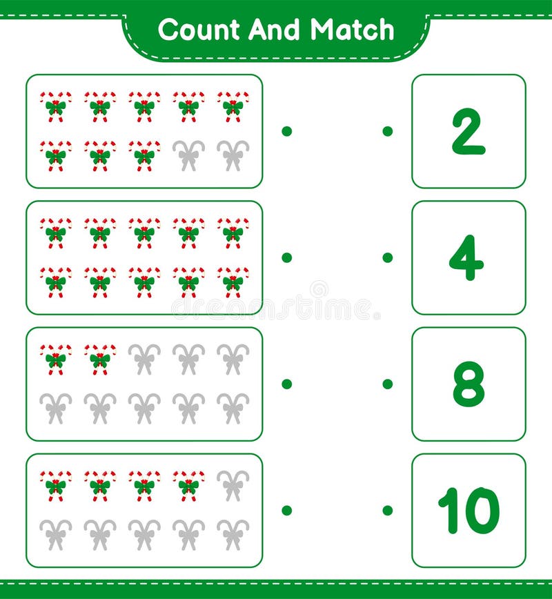 Count and Match, Count the Number of Candy Canes with Ribbon and Match ...