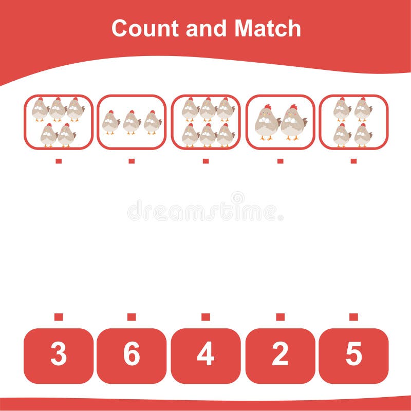 Count and Match Activity for Kids with Cute Farm Animal Characters. the ...