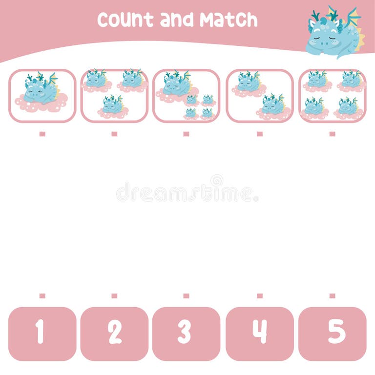 Counting Worksheet for Kids with Kawaii and Cute Baby Dragon Cartoon ...