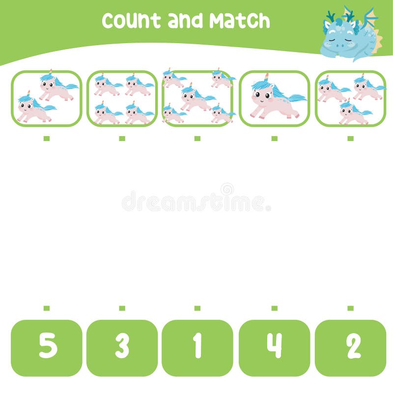 Counting Worksheet for Kids with Kawaii and Cute Baby Unicorn Cartoon ...
