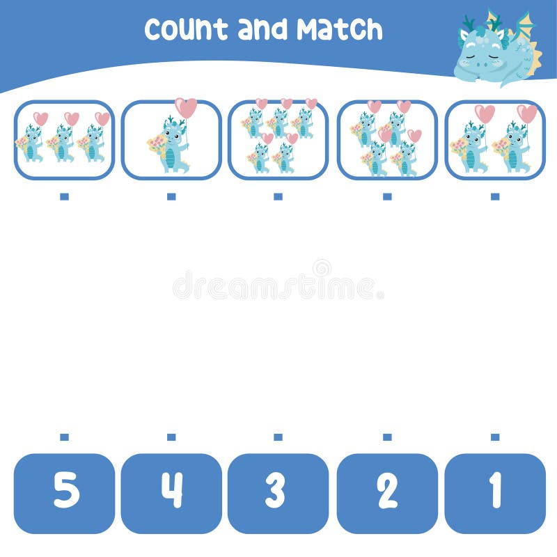 Counting Worksheet for Kids with Kawaii and Cute Baby Dragon Cartoon ...