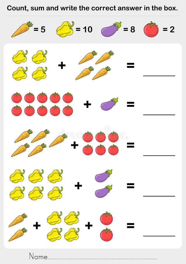 Count and Sum Vegetable Then Write the Correct Answer Stock Vector ...