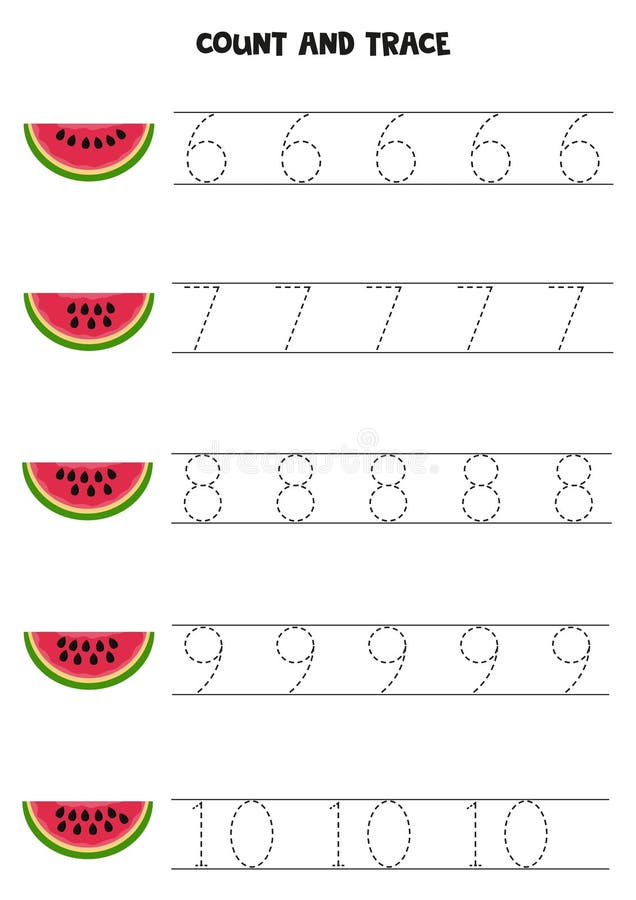 Count Watermelon Seeds. Trace Numbers 6-10. Worksheet for Kids. Stock ...