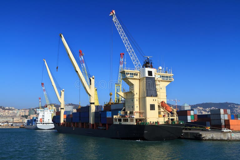 Countainer ship in port stock photo. Image of quay, import - 22491544