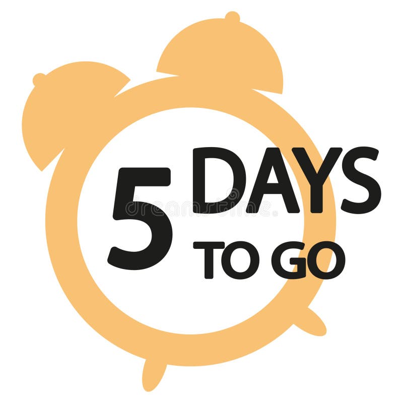 Countdown Alarm Icon. Number 5 is Bold. Five Days To Go. Yellow and ...