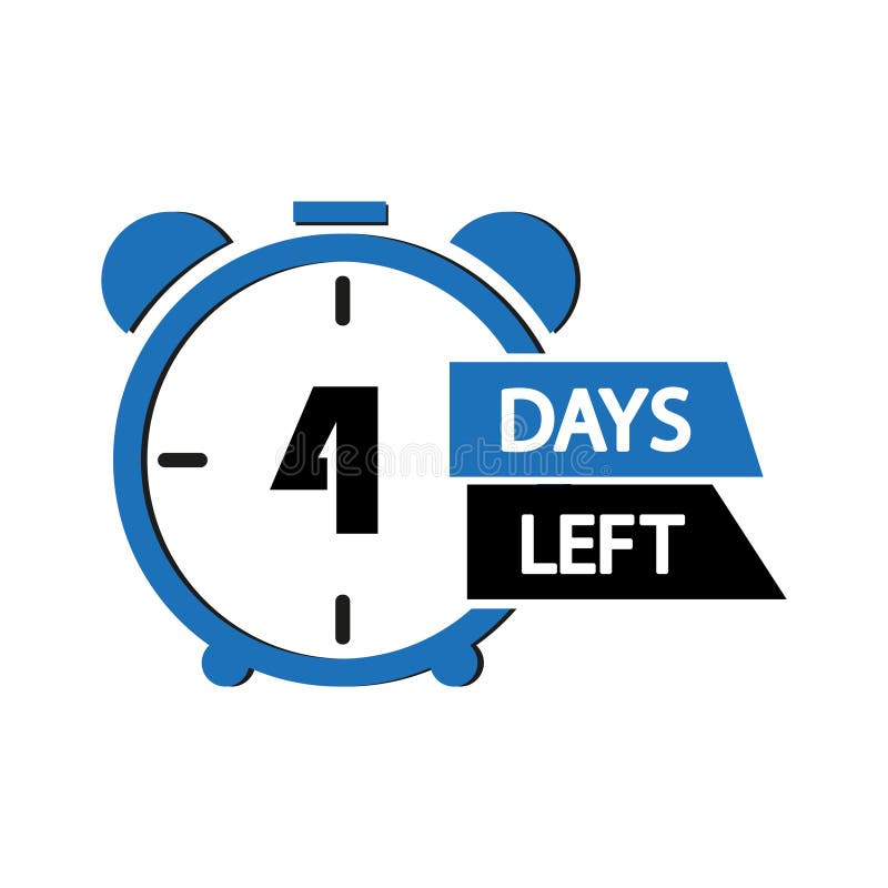 Countdown Clock Icon. Blue and Black. 4 Days Left Text. Vector ...