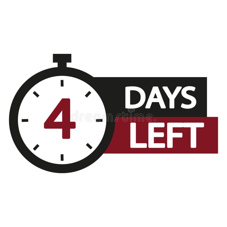 Countdown Clock Icon. Number 4 is Bold. Four Days Remaining. Black and ...