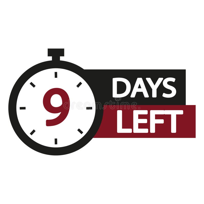 Countdown Clock Icon. Number 9 is Bold. Nine Days Remaining. Black and ...
