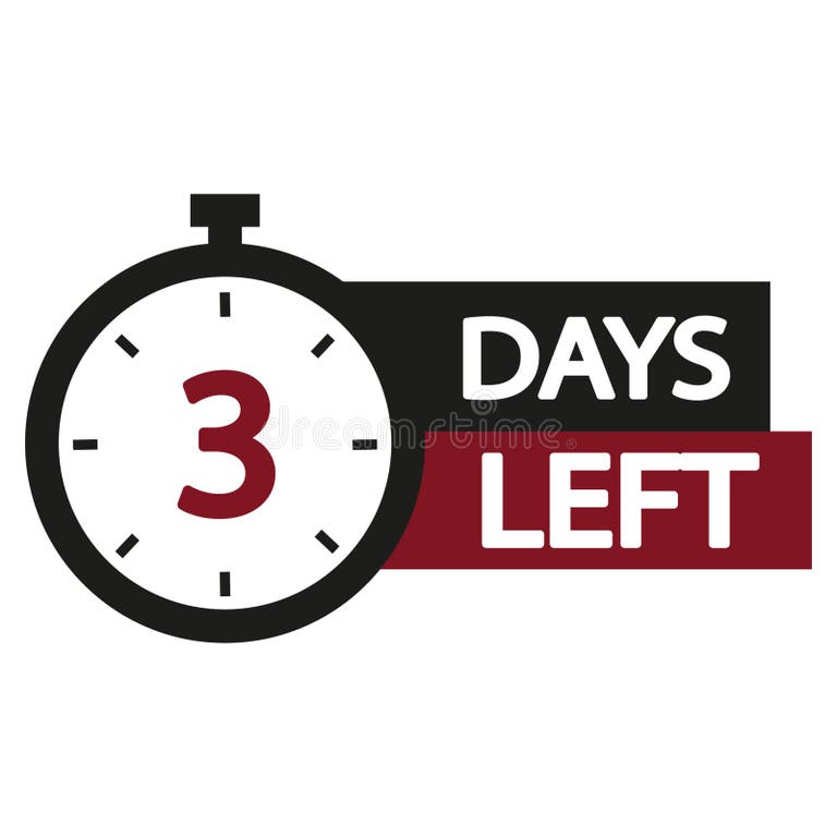 Countdown Clock Icon. Number 3 is Bold. Three Days Remaining. Black and ...