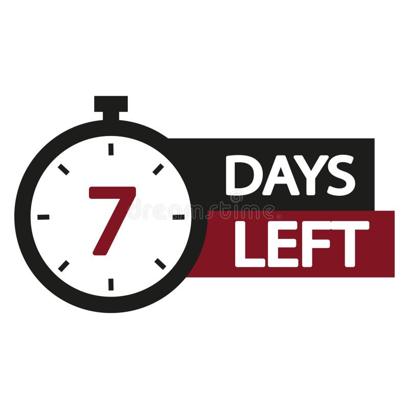 Countdown Clock Icon. Number Seven Focus. Bold 7 Days Left. Black and ...
