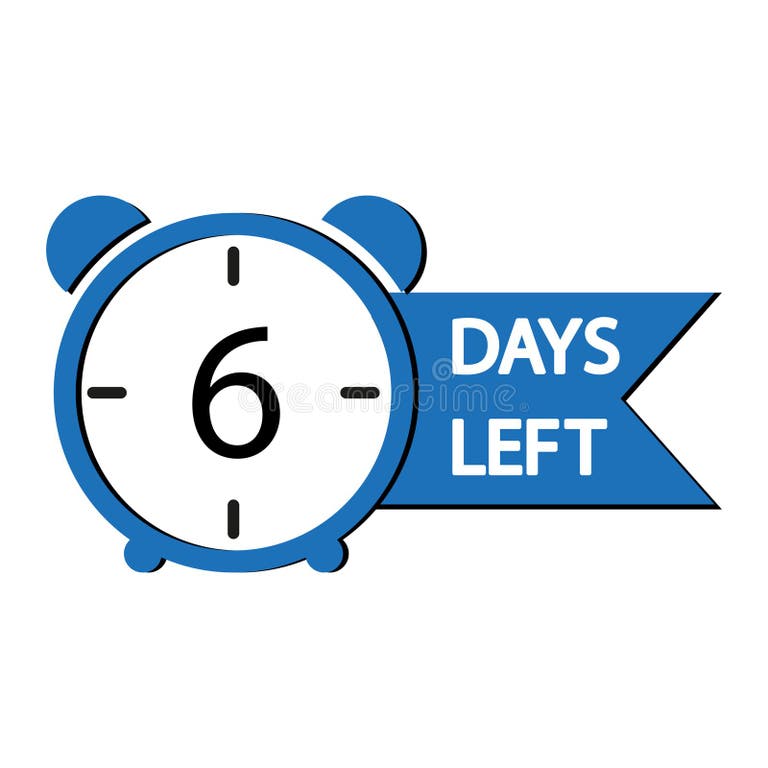 Countdown Clock Icon. Six Days Left. Bold Blue Design. Vector ...