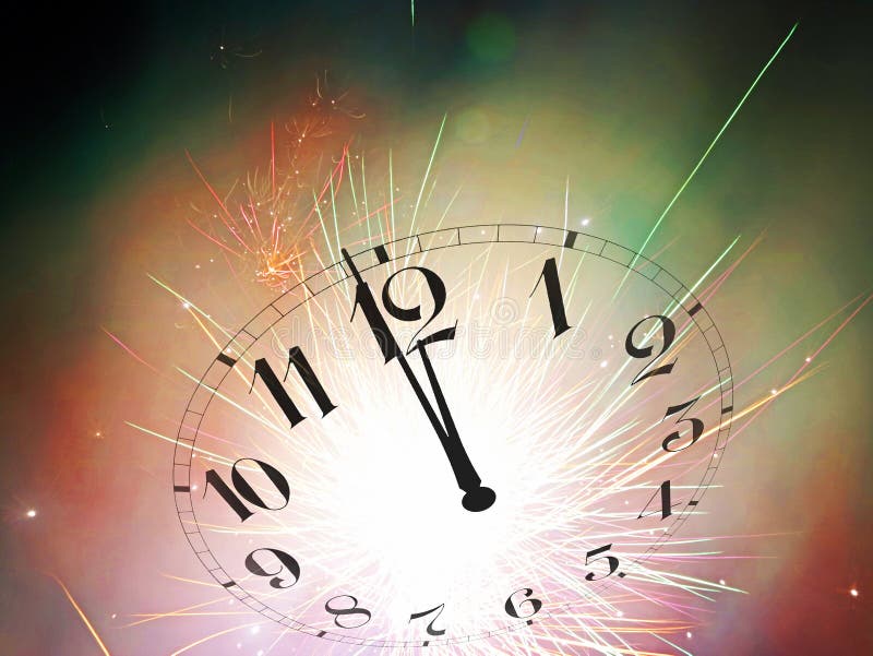 Countdown Clock on New Years Eve on Fireworks Background with Sparks ...