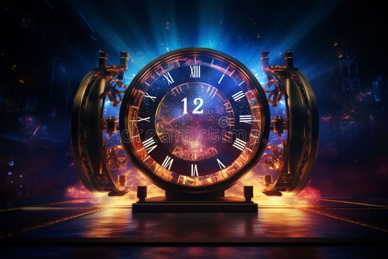 Countdown Clock Striking Midnight at a Vibrant Stock Illustration ...