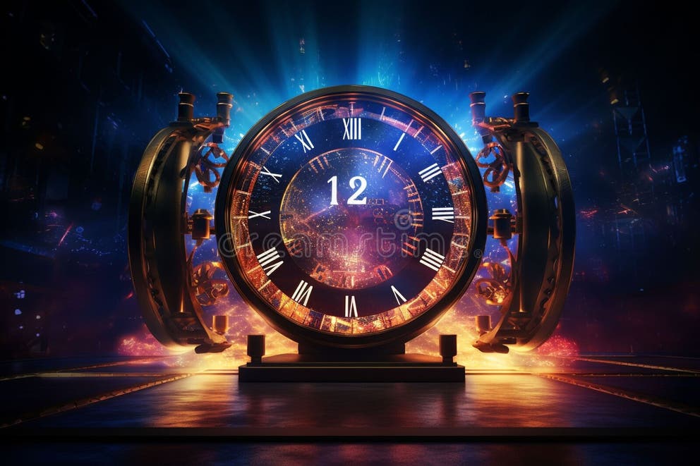 Countdown Clock Striking Midnight at a Vibrant Stock Illustration ...