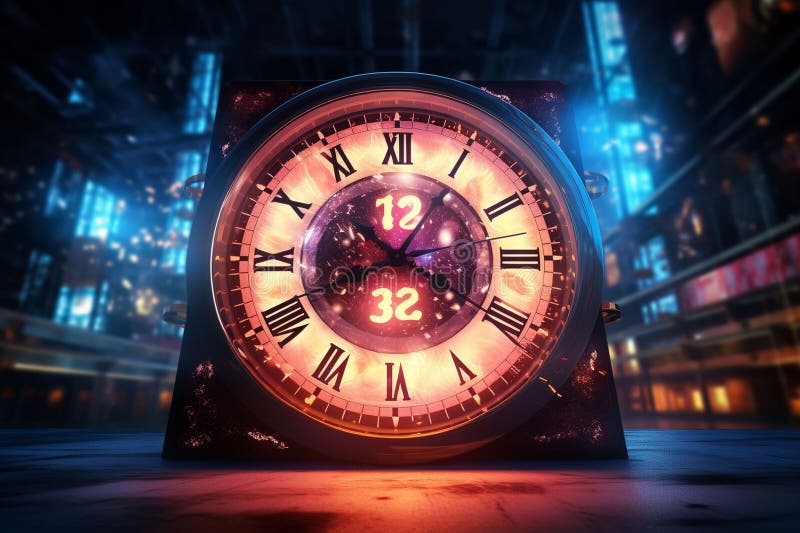 Countdown Clock Striking Midnight at a Vibrant Stock Illustration ...