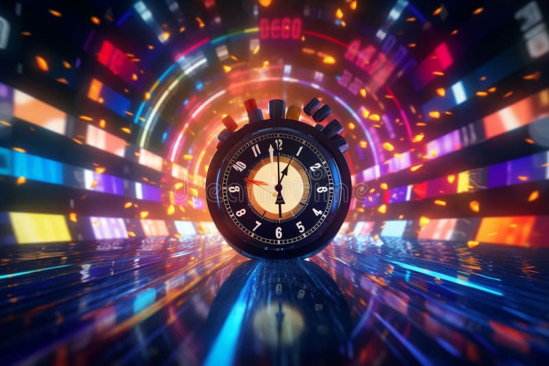 Countdown Clock Striking Midnight at a Vibrant Stock Illustration ...