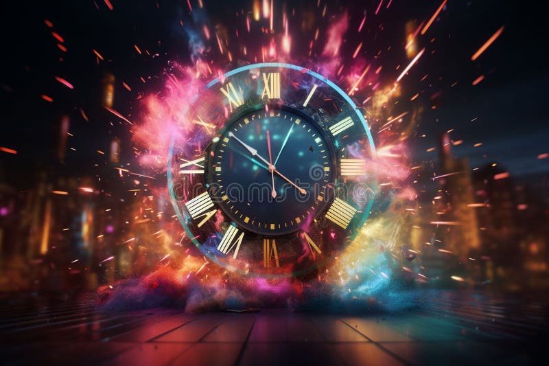 Countdown Clock Striking Midnight at a Vibrant Stock Illustration ...