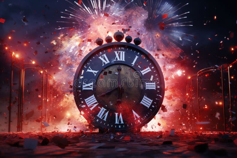 Countdown Clock Surrounded by Bursting Fireworks Stock Illustration ...