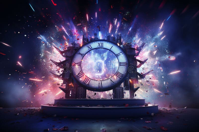 Countdown Clock Surrounded by Bursting Fireworks Stock Illustration ...