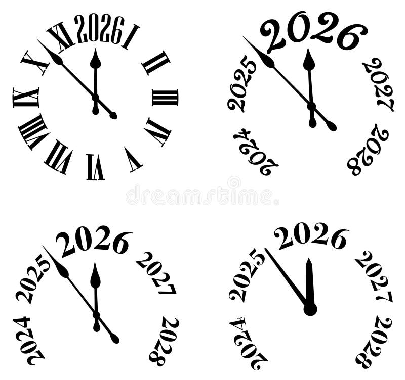 2026 Countdown Clocks with Roman and Modern Numbers Stock Illustration ...
