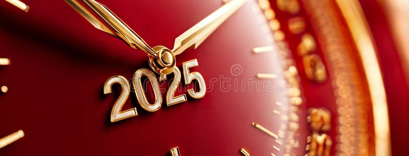 2025 Countdown on Luxurious Red and Gold Clock Face - Time, Future, and ...