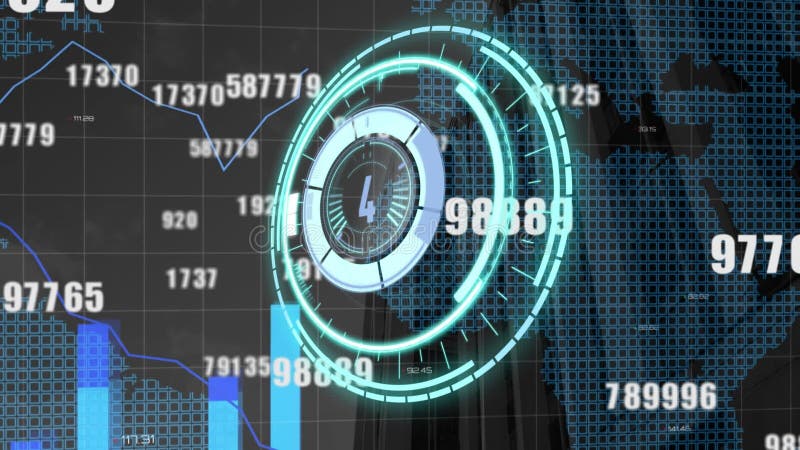 Countdown Over Neon Round Scanner and Changing Numbers Floating Over ... Countdown Over Neon Round Scanner and Changing Numbers Floating Over ...