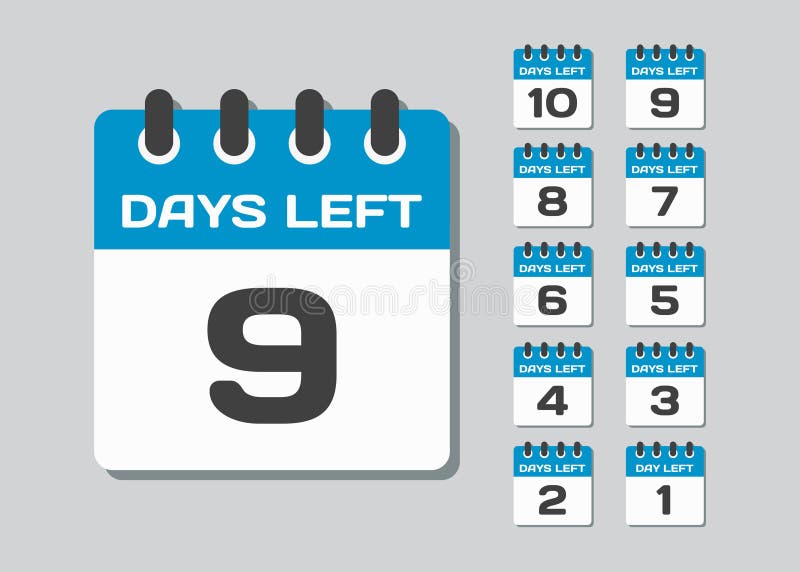 Countdown daily Page Calendar Icon - 9 Days Left Stock Vector ...