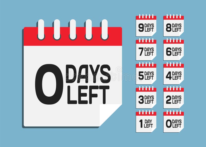 Countdown daily Page Calendar Icon - 0 Days Left Stock Illustration ...