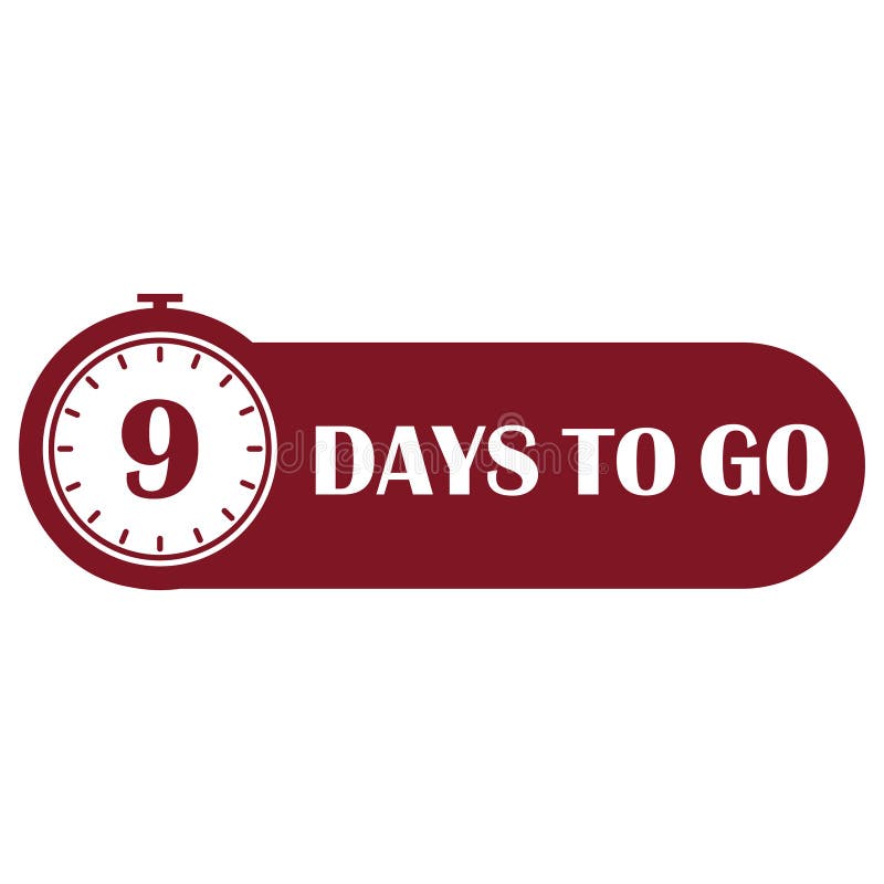 Countdown Timer Icon. Nine Days To Go. Red and White Design. Vector ...