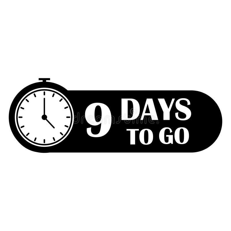 Countdown Timer Icon. Nine Days To Go. Vector Illustration. Black and ...