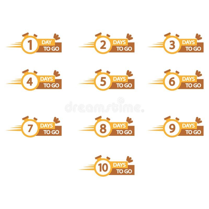 Countdown Timer Icon Set. Number Sequence with Days To Go Text. Bold ...