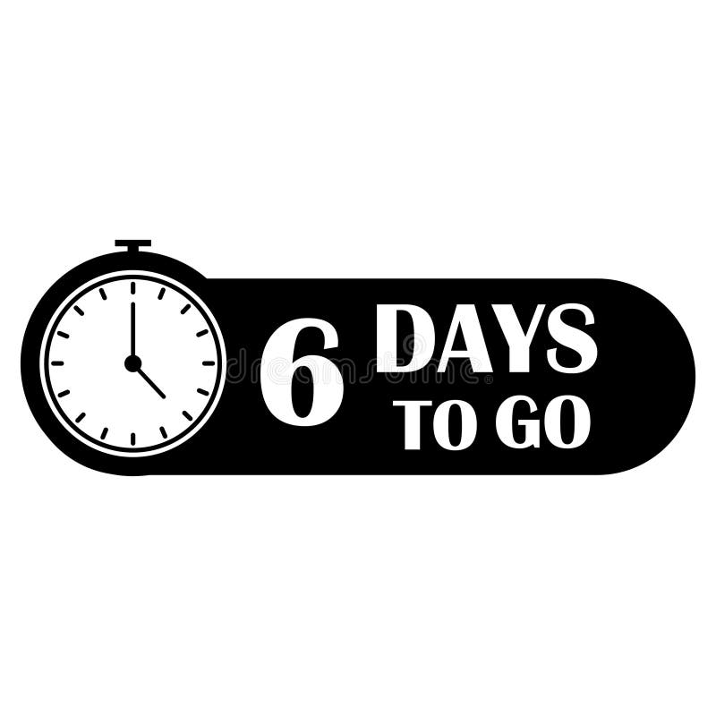 Countdown Timer Icon. Six Days To Go. Vector Clock Illustration. Bold ...