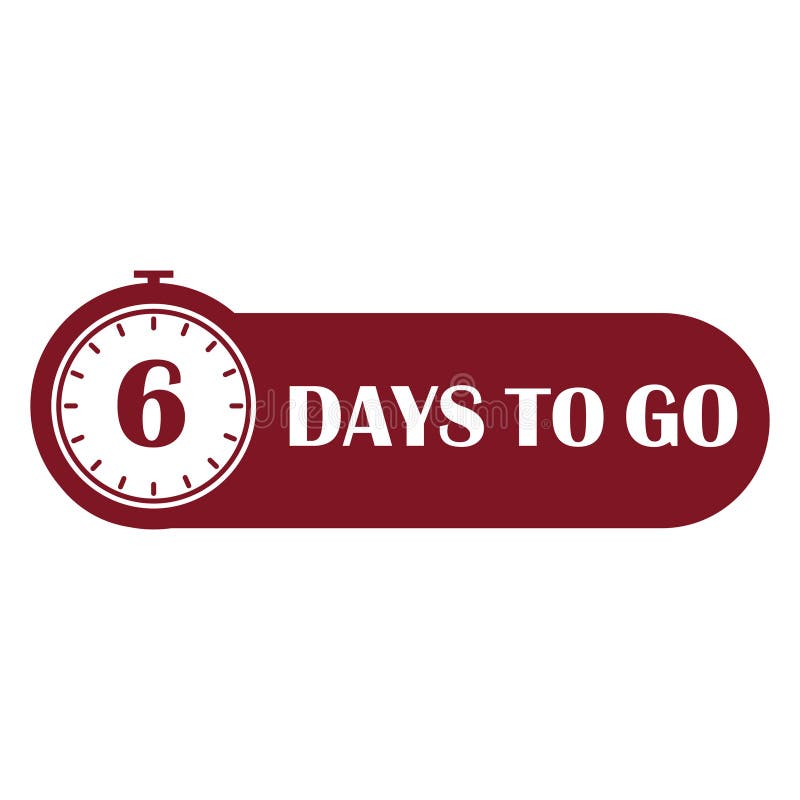 Countdown Timer Icon. Six Days To Go. Vector Clock Illustration. Maroon ...