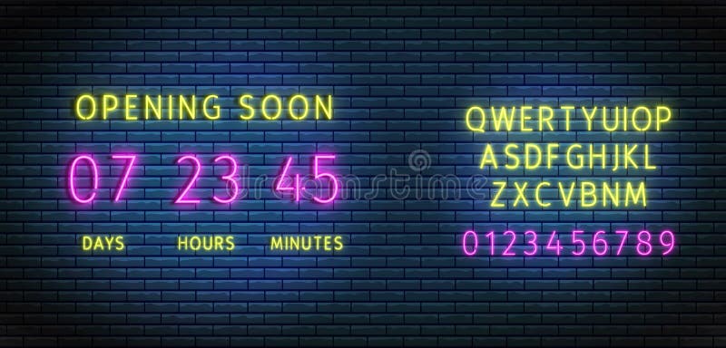 Countdown Timer with Neon Font. Clock Counter. Illuminated Count Down. Vector Illustration Stock ...