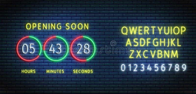 Countdown Timer with Neon Font. Opening Soon Board with Numbers in ...