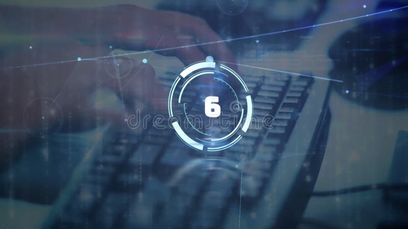 Countdown Timer Over Neon Round Scanner Against Mid Section of Person ... Countdown Timer Over Neon Round Scanner Against Mid Section of Person ...