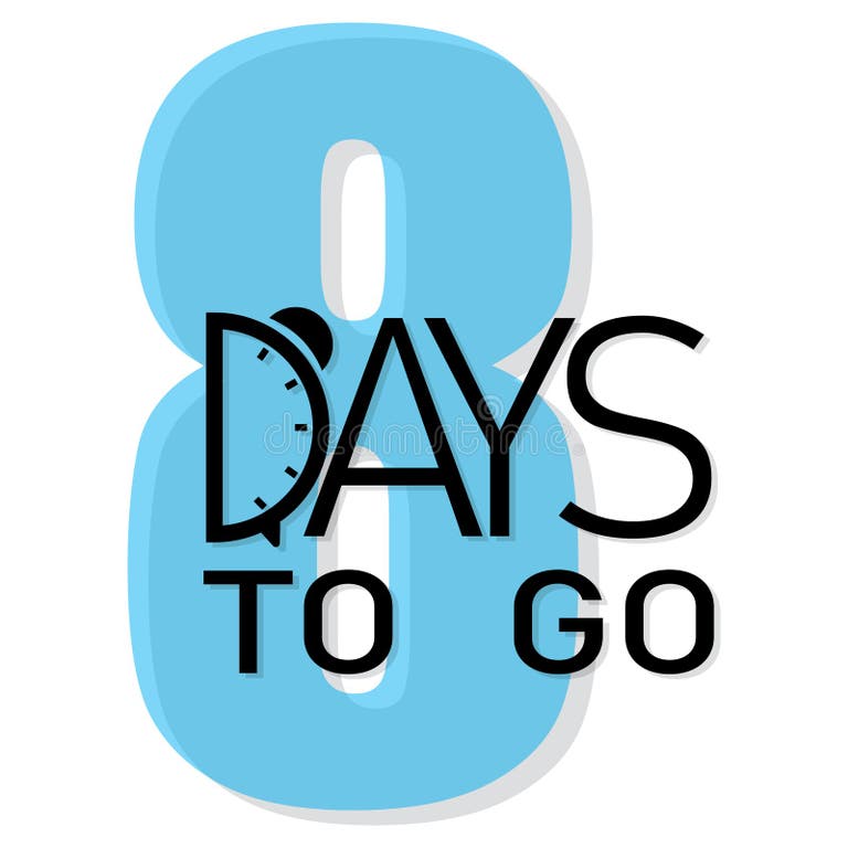 Countdown Timer Text. Bold Eight Days Design. Blue 8 Numeral Focus ...