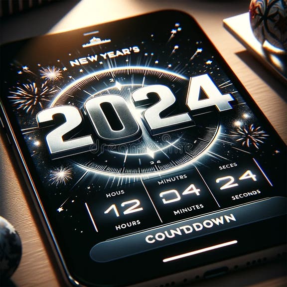 Countdown To 2024: Digital Clock Display on Device Screen Stock Image ...