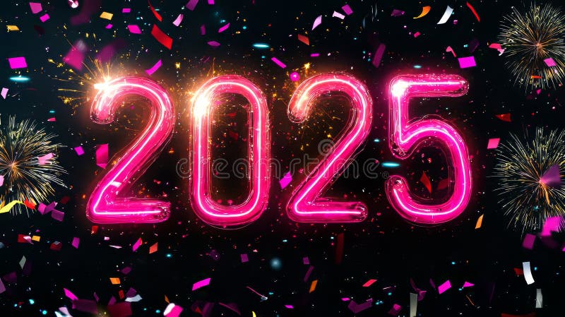 Countdown To Midnight with Confetti and Fireworks in Bright Neon 2025 ...
