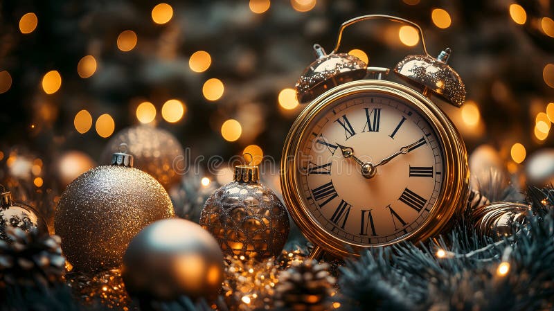 Countdown To New Year Midnight with Golden Clock Stock Illustration ...